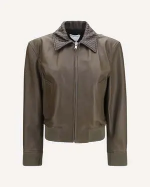 Bottega Veneta Glossy Leather Bomber Jacket
