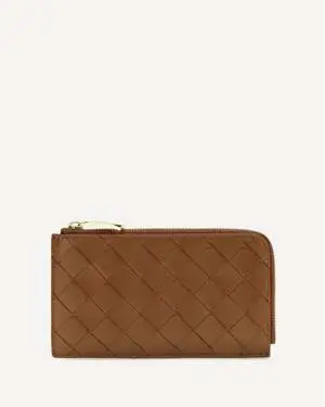 Bottega Veneta Intrecciato Zip Card Holder - Brown