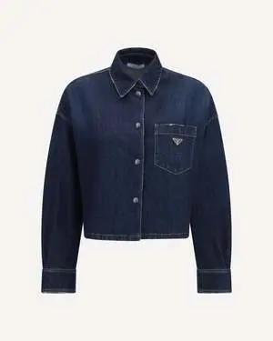 Prada Denim Shirt With Logo Plaque
