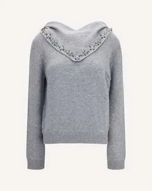 Prada Sweater With Integrated Embellished Scarf - Grey
