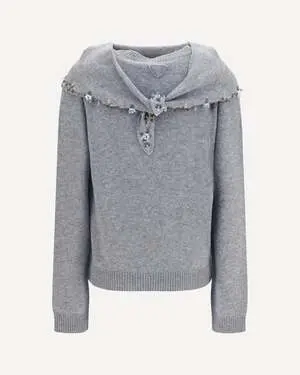 Prada Sweater With Integrated Embellished Scarf - Grey
