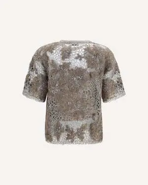 Brunello Cucinelli Crew-neck Top With Floral Embroidery And Sequins