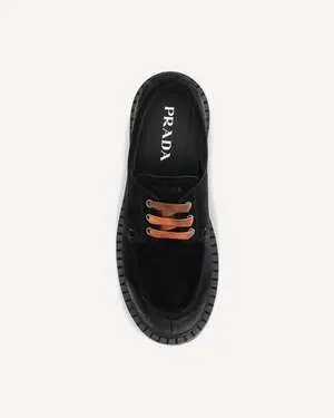 Prada Suede Lace-up Loafers - Black