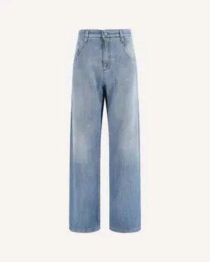 Ermanno Scervino Baggy Jeans In Pure Cotton With Resca Pattern - Light Blue
