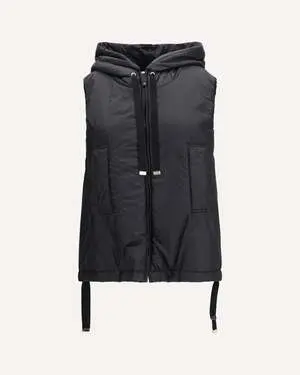 Max Mara Hooded Padded Vest In Water Repellent Canvas - Black