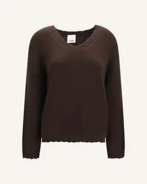 ALLUDE V Neck Sweater Feale - Brown