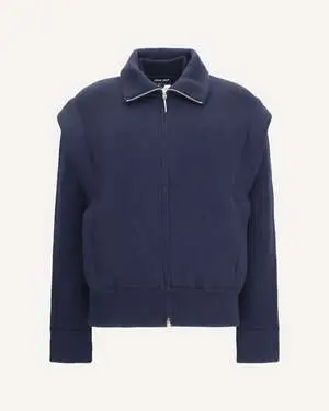 Giorgio Armani Padded Virgin Wool Bomber Jacket With Ribbed Sleeves - Blue