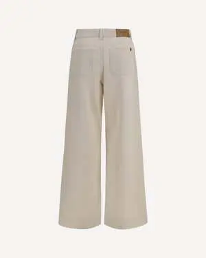 Max Mara Wide Leg Cotton Bull Denim Trousers - Beige