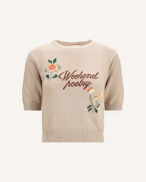 Max Mara Cotton Knit Sweater With Ebroidery Feale - Beige