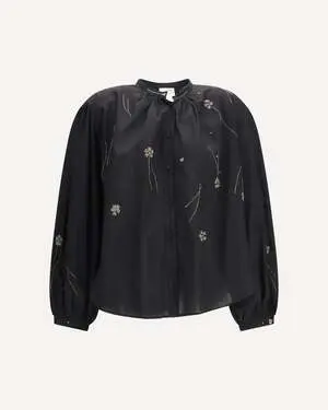 FORTE_FORTE Fleurs D'orient Embroidered Voile Bohemian Shirt - Black