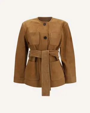 Max Mara Suede Leather Jacket With Belt
