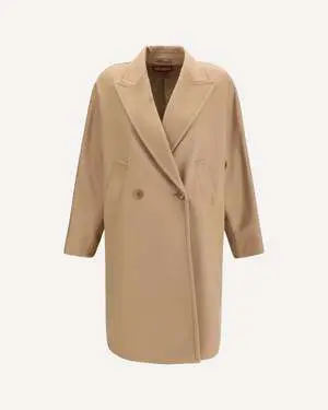 Max Mara Double Breasted Wool Drap Coat - Beige