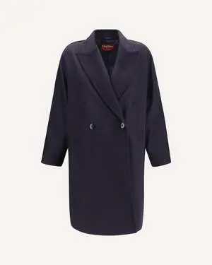Max Mara Double Breasted Wool Drape Coat - Blue