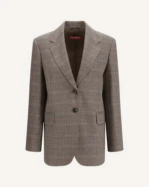 Max Mara Checked Pattern Wool Blazer - Brown