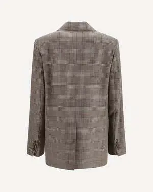 Max Mara Checked Pattern Wool Blazer - Brown