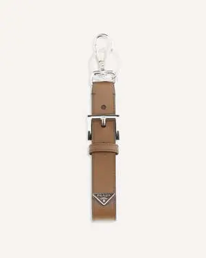 Prada Saffiano Leather Keyring With Triangle Logo - Brown