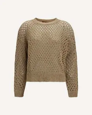 Max Mara Open Knit Cotton Sweater With Sequins - Beige
