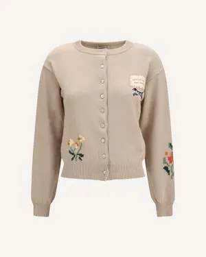 Max Mara Cotton Knit Intarsia Cardigan - Beige