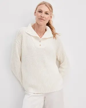 HAVEN WELL WITHIN Button-up Mock Neck Sweater