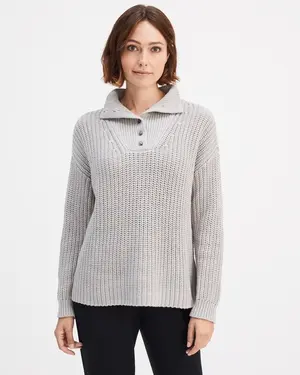 HAVEN WELL WITHIN Button-up Mock Neck Sweater