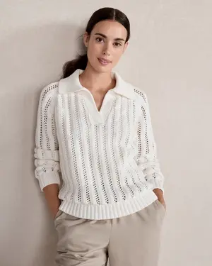 HAVEN WELL WITHIN Open Stitch Johnny Collar Sweater - Ivory