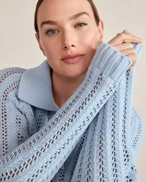 HAVEN WELL WITHIN Open Stitch Johnny Collar Sweater - Ivory