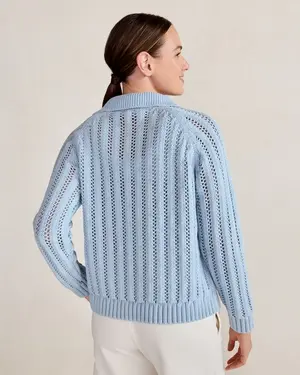 HAVEN WELL WITHIN Open Stitch Johnny Collar Sweater - Ivory