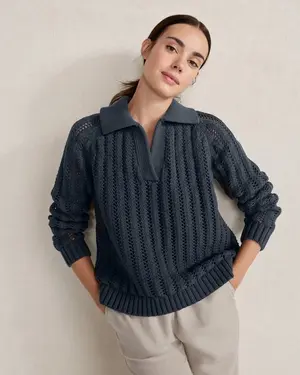 HAVEN WELL WITHIN Open Stitch Johnny Collar Sweater - Ivory