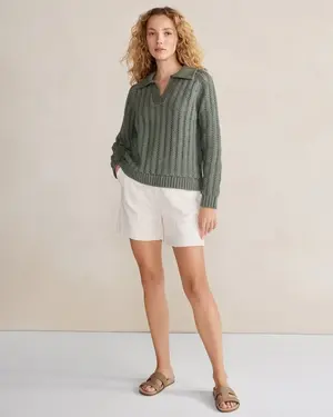HAVEN WELL WITHIN Open Stitch Johnny Collar Sweater - Ivory