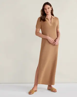 HAVEN WELL WITHIN Organic Cotton Rib Knit Johnny Collar Dress - Anise