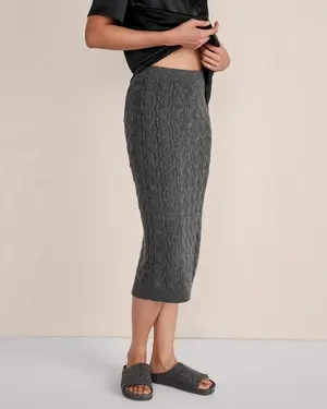 HAVEN WELL WITHIN Organic Cotton Blend Cable Knit Midi Skirt - Basalt Heather