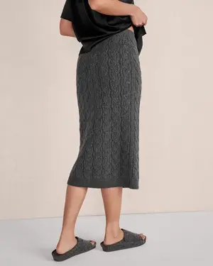HAVEN WELL WITHIN Organic Cotton Blend Cable Knit Midi Skirt - Basalt Heather