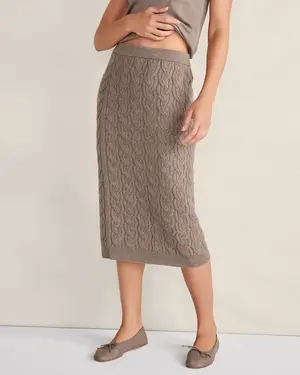 HAVEN WELL WITHIN Organic Cotton Blend Cable Knit Midi Skirt - Branch