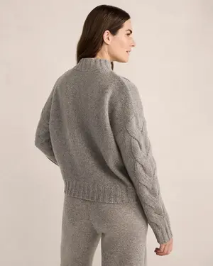 HAVEN WELL WITHIN Cashmere Honeycomb Cable Mockneck Sweater - Neptune