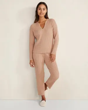 HAVEN WELL WITHIN Cotton Cashmere Rib-knit Cropped Pants