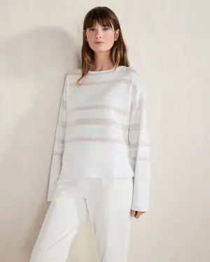 HAVEN WELL WITHIN Organic Cotton Sheer Stripe Bateau Neck Sweater - White
