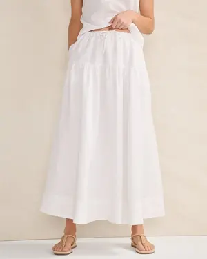 HAVEN WELL WITHIN Linen Tiered Maxi Skirt - White