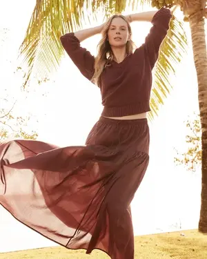 HAVEN WELL WITHIN Cotton Voile Blend Drop Waist Midi Skirt
