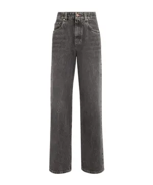 Brunello Cucinelli Authentic Denim Contemporary Loose Trousers With Monili - Dark Gray