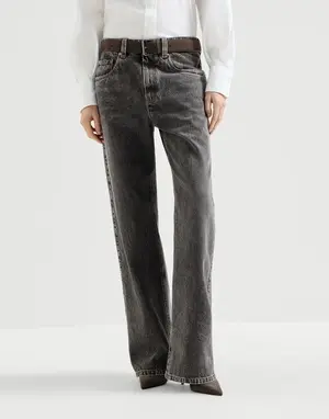 Brunello Cucinelli Contemporary Loose Fit Monili Denim Trousers - Dark Gray