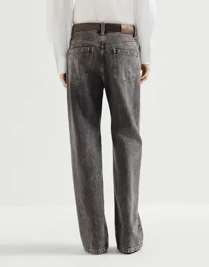 Brunello Cucinelli Contemporary Loose Fit Monili Denim Trousers - Dark Gray