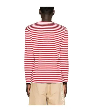 Play Comme Des Garcon Striped Heart Long-sleeved T-shirt - Red