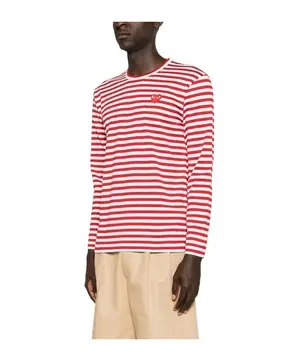 Play Comme Des Garcon Striped Heart Long-sleeved T-shirt - Red