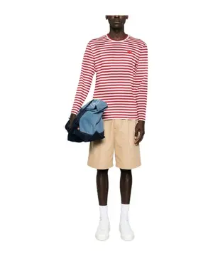 Play Comme Des Garcon Striped Heart Long-sleeved T-shirt - Red