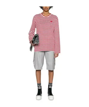 Play Comme Des Garcon Striped Heart Long-sleeved T-shirt - Red
