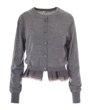 Liu Jo Ruffled Buttoned Cardigan - Medium Grey Melange