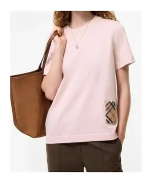 Burberry Crewneck T-shirt With House Check Patch - Pink Bouquet