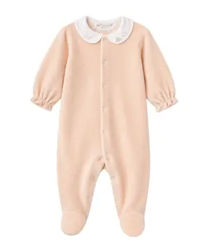 Bonpoint Tintina Velvet Footed Pajamas With Elasticated Cuffs - Pink