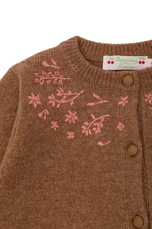 Bonpoint Crew Neck Long-sleeved Knitwear With Embroidered Details