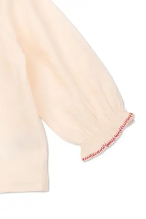 Bonpoint Long-sleeved Top With Ruffled Collar And Patterned Decoration